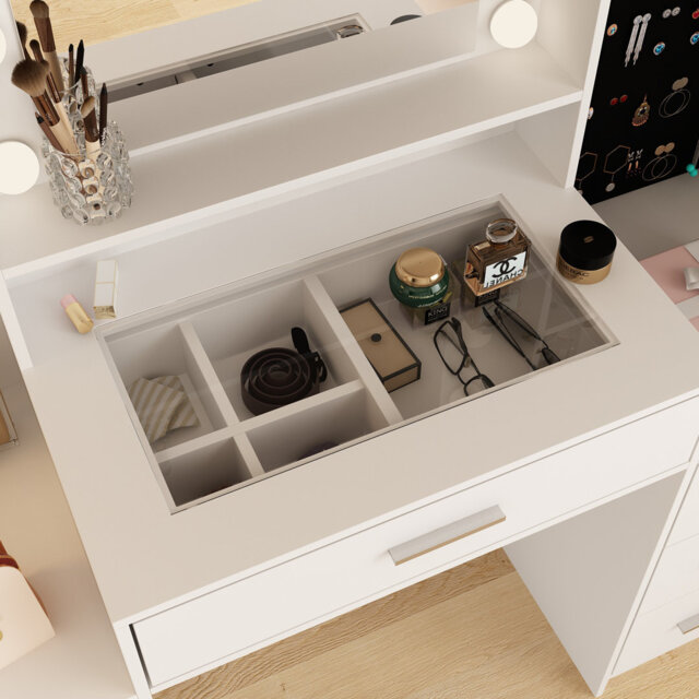 Vanity Desk with Mirror and Lights, Makeup Desk with Jewelry Organizer ...