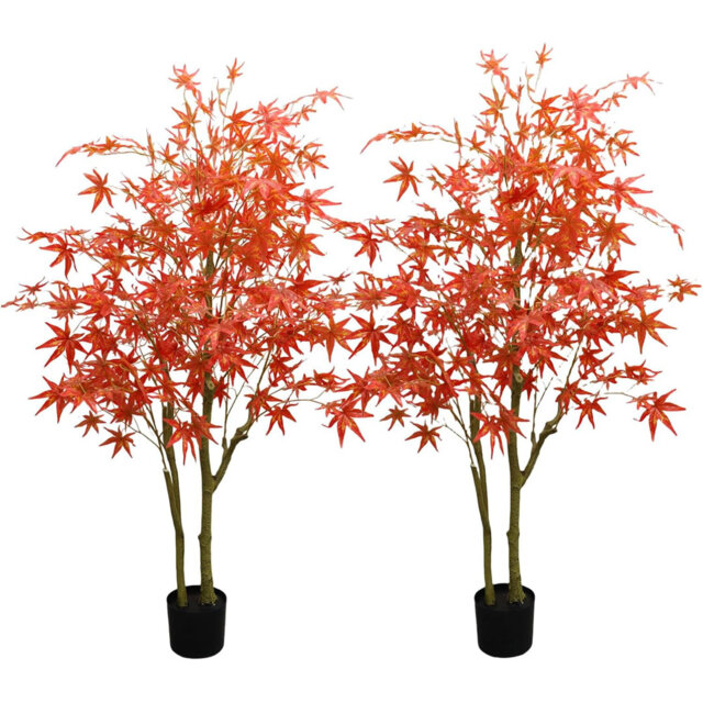 2pcs Soft PVC High-End Realistic Fake Maple Tree, Artificial Red Maple ...