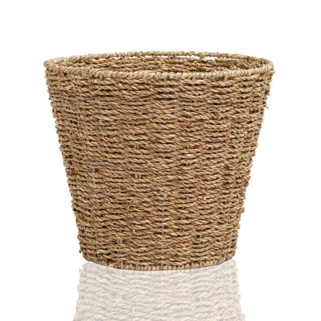 MantraRaj Seagrass Basket Natural Round Seagrass Waste Paper Basket Bin ...