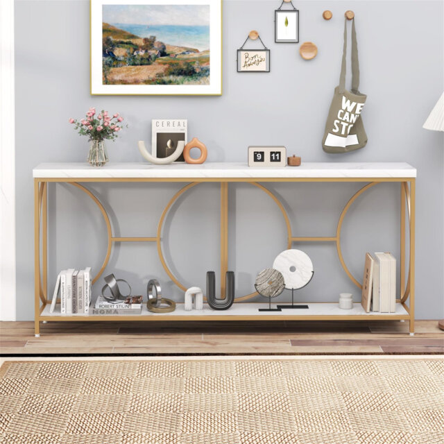Long Console Table, 2 Tier Slim Entry Table With Storage Shelf by ...