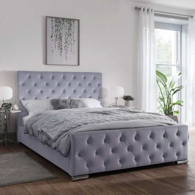 Mikayla Blue Fabric Double Bed Frame by Wayfair | uFurnish.com