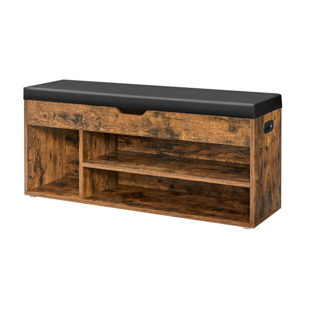 Shoe Bench With Cushion, Storage Bench With Padded Seat, 3 Compartments ...
