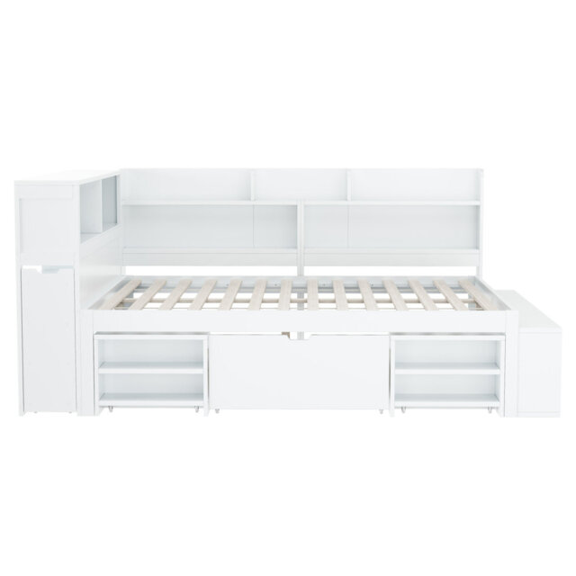 3Ft Wooden Bed With Drawers, Bookcase And Storage Cupboard White by ...
