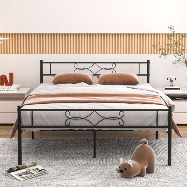 Alvernia Single Double Size Bed Metal Platform Mattress Foundation w ...