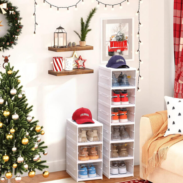 Shoe Boxes, 6PCS Clear Shoe Boxes Stackable Foldable, Shoe Storage ...