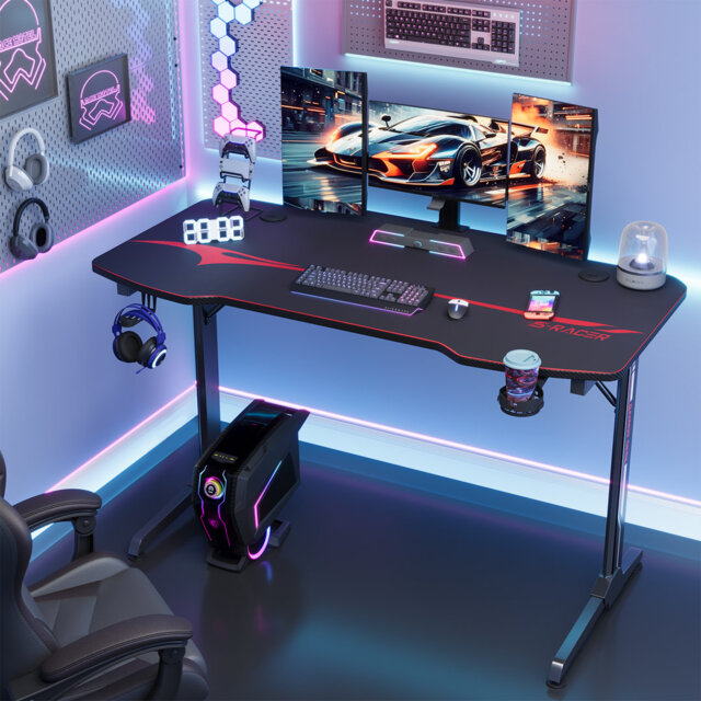 Metal Frame Computer Desk PC Gaming Desk With Cable Tray And Headphone ...