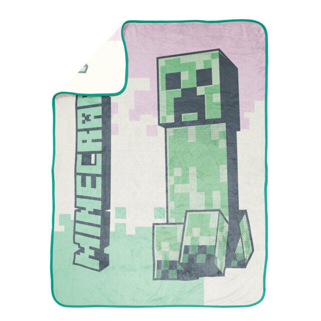 Minecraft Creeper 130 x 150cm Light Pink Fluffy Throw Blanket by ...