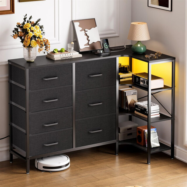 Corner Chest Of Drawers Bedroom, Storage Dresser With 7 Fabric Drawers ...