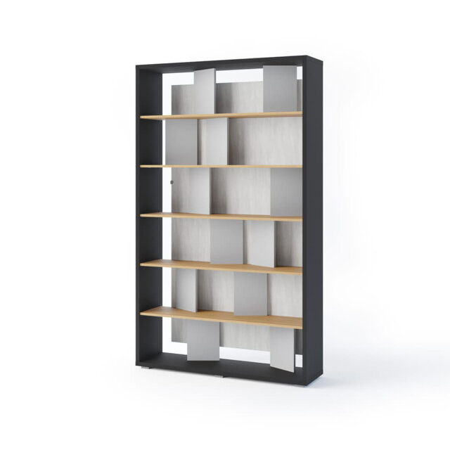 Illuminated Tall Bookcase W125cm - Modern Grey, Graphite & Oak with LED ...