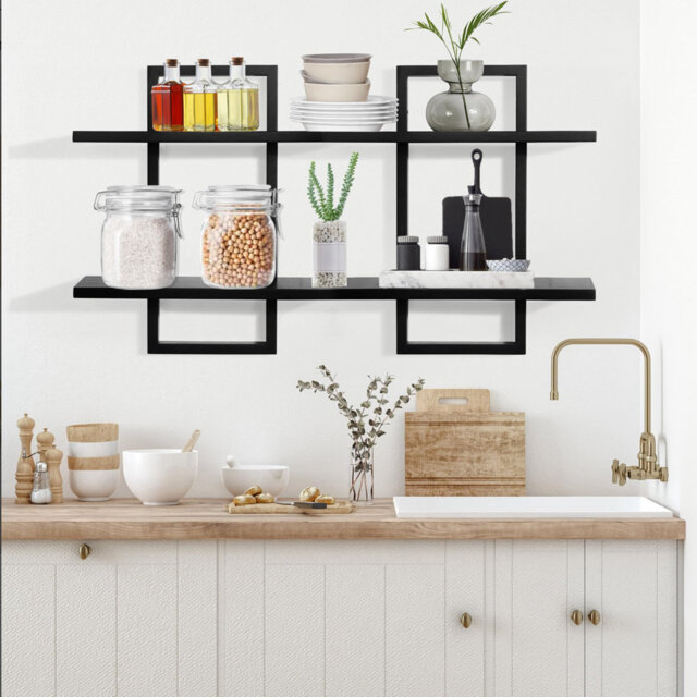 2 Tier Oak Frame, Set Of 2 Wall Floating Shelves, Hanging Rustic Square ...