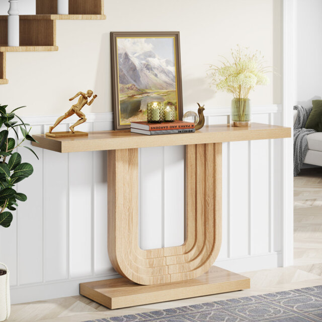 Console table, 100 x 30 x 80 cm narrow entrance table with geometric ...