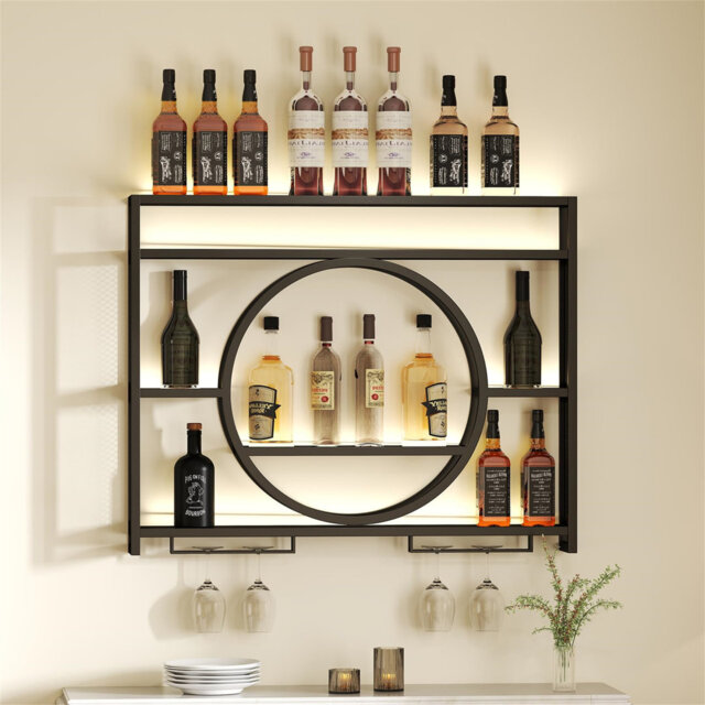 Modern Metal Wall Mounted Wine Display Rack, Hanging Industrial Wall ...