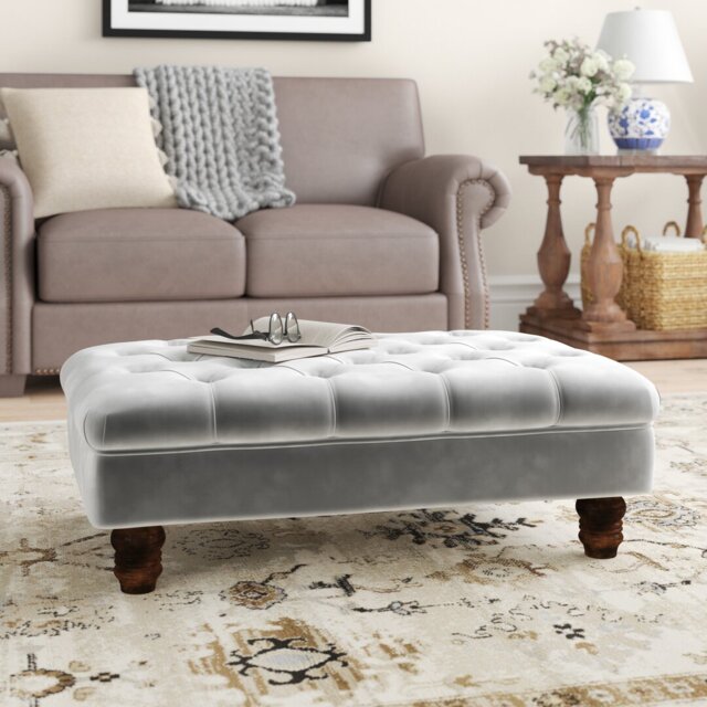Forestburgh 90Cm Wide Velvet Tufted Rectangle Footstool Ottoman with ...