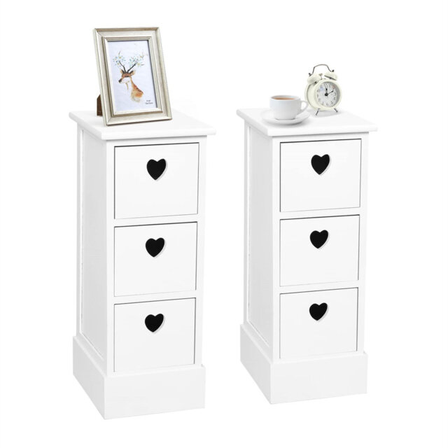 Yanchep 3 Drawer Bedside Table Set Of 2, White Storage Cabinet With 3 ...