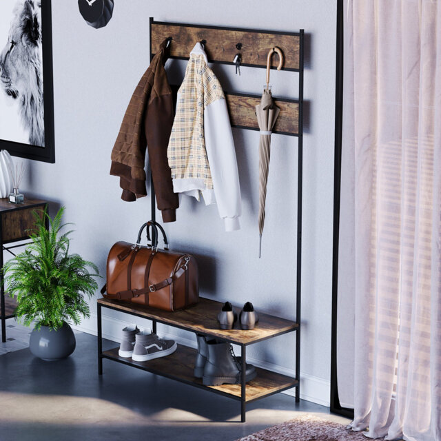 Sylvie Iron Industrial Hall Tree with Bench and Shoe Storage by Wayfair ...