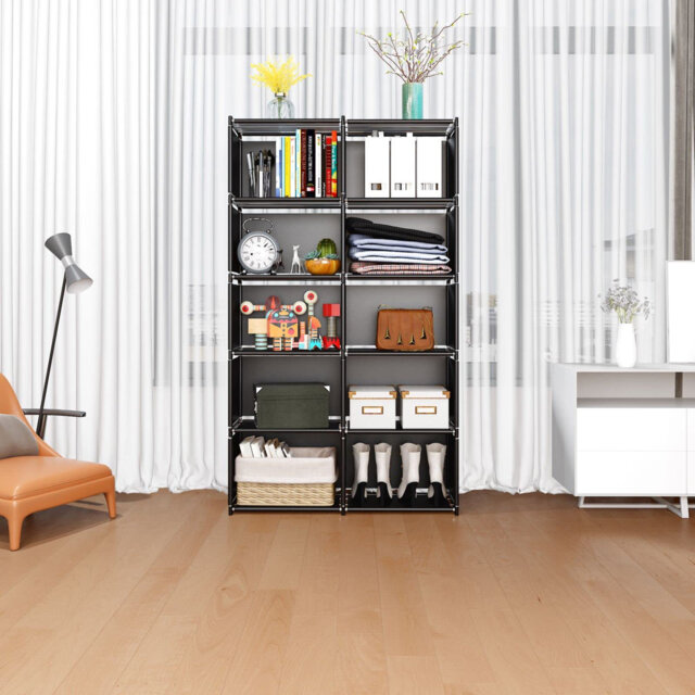 Nabu 6-Tiers Portable Bookshelf With Fabric Cloth At Back, 10 Cube ...