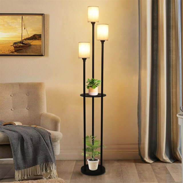Dimmable Floor Lamp, 3 Light Modern Floor Lamp With Shelf, With Linen ...
