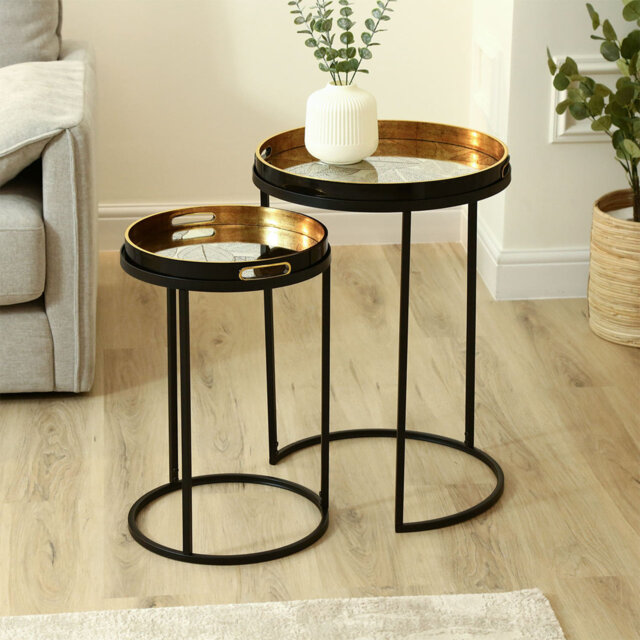 Alcario 65cm Tall Round Nesting Table for Living Room, Modern Glass Top ...