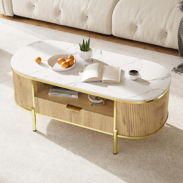 "48"" Oval Coffee Table, Modern Coffee Table with Curved Profile Design ...