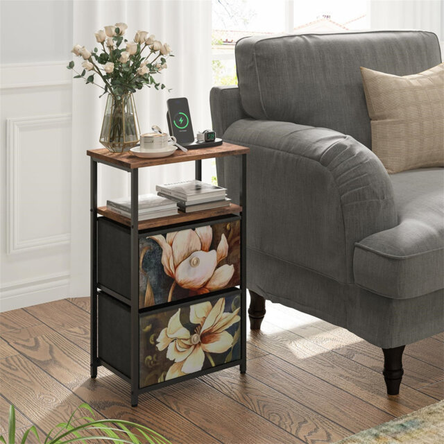 Bedside Table With Charging Station, LED Bedside Table With USB Ports ...