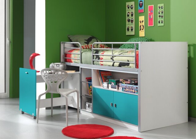 Bonny European Single (90 x 200cm) Mid Sleeper Loft Bed with Bookcase ...
