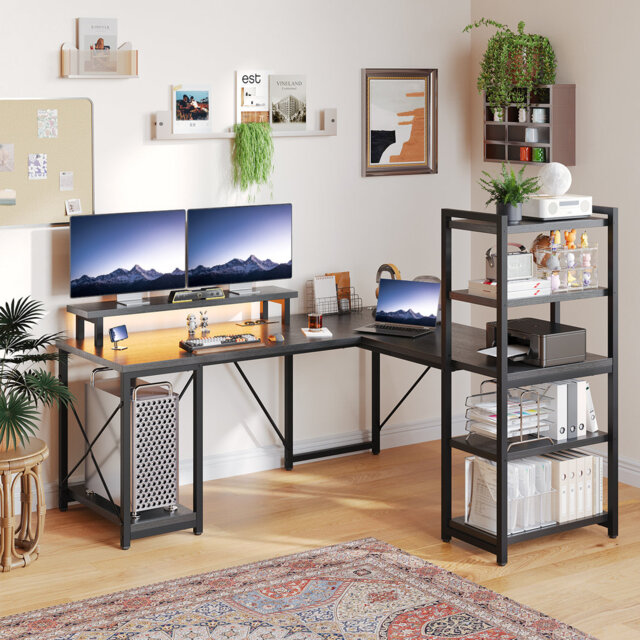 140cm W L Shape Desk Computer Gaming Desk With Power Outlet 5 Rows ...