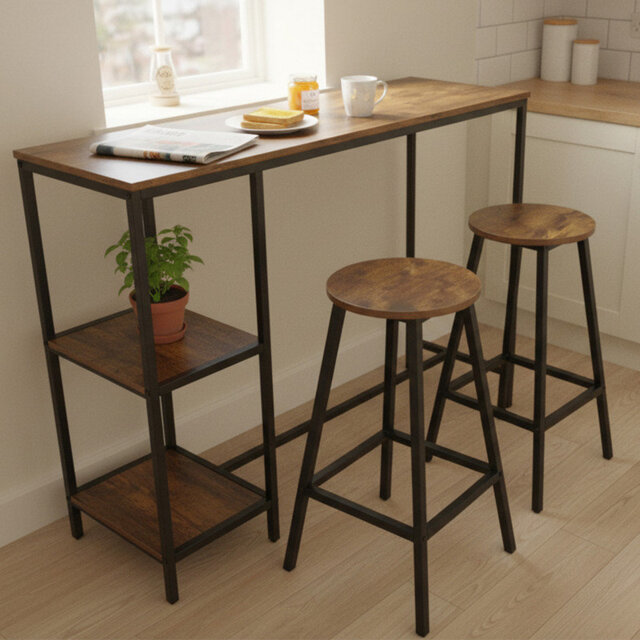 Small Breakfast Dining Table and 2 Bar Stools Set, Kitchen Table with ...