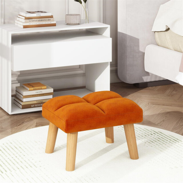 Under Table Footstool, Small Ottoman Stool Chair With Wooden Legs ...