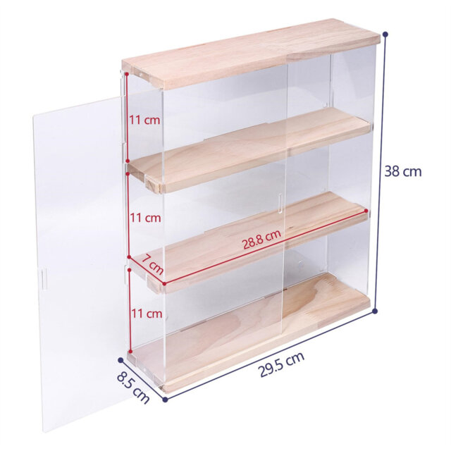 3-Tier Clear Acrylic Display Cabinet With Doors, Wall-Mounted Display ...