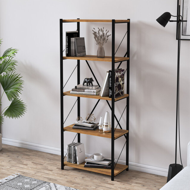 Setup Bookcase, Standing Bookshelf with 4-tier Shelves, 60 x 32 x 150 ...