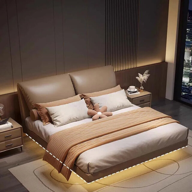 Luxury Bedroom Bed European Aesthetic Leather Hotel Bed Modern Cama ...