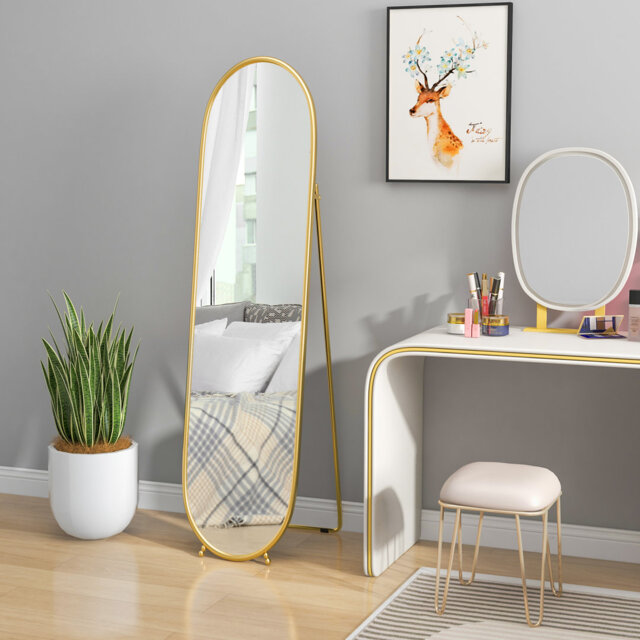Full length mirror, 160 x 40cm wall mirror with stand, metal frame by ...