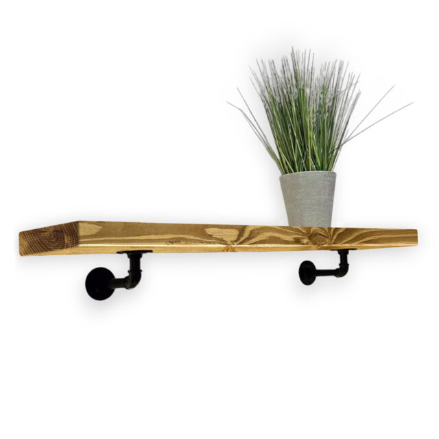 Rustic Shelf - Wall-Mounted Wooden Board With PIPE Brackets by Wayfair ...