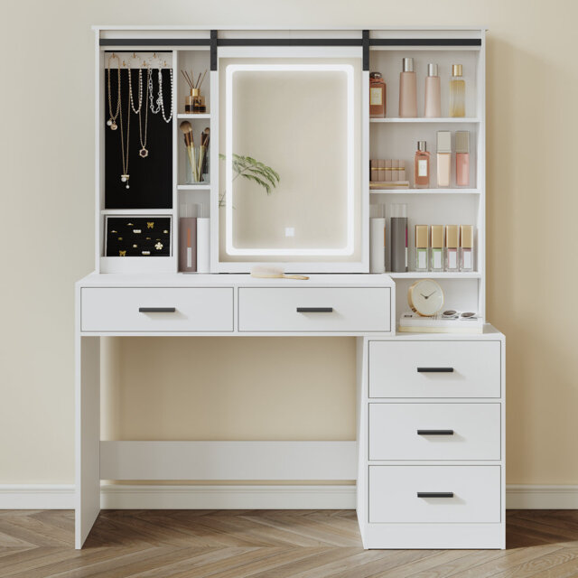 Dressing Table with Adjustable LED Lights, Removable Large Mirror, with ...