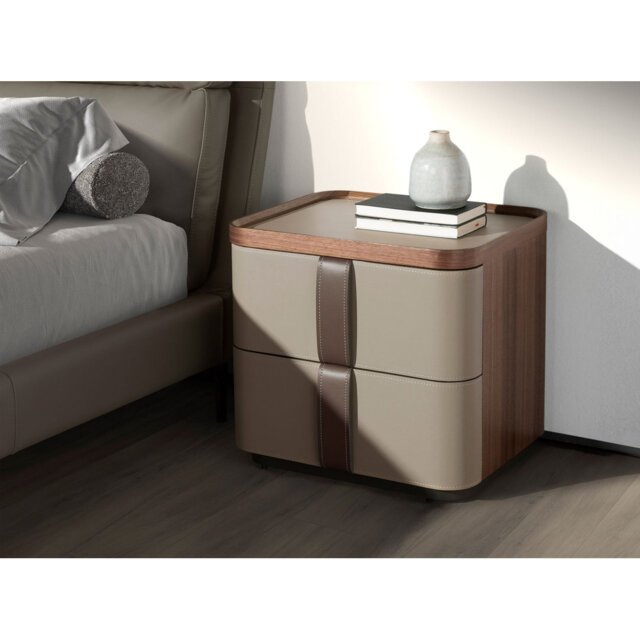 Bedside table leather, walnut and polished steel base by Wayfair ...