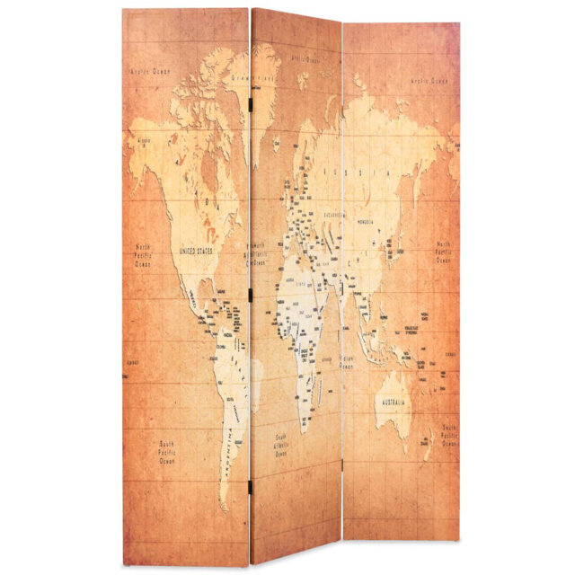 World Map Design Folding Room Divider 170 Cm – Yellow Privacy Screen ...