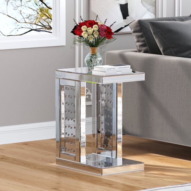 Melle Glass Side Table Mirrored C Shape Sofa Side Table with Storage by ...