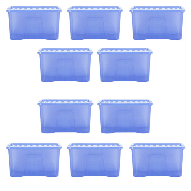 Wham Crystal 60L Plastic Storage Box Pack of 10 Tint Sparkle Blue by ...