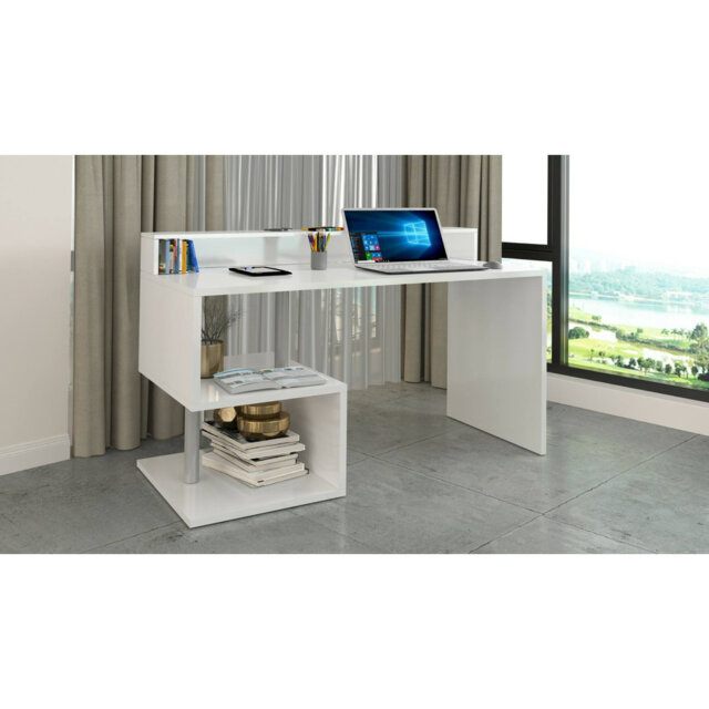 Desk Dcaldirol, Linear desk with storage shelves and LED lights ...