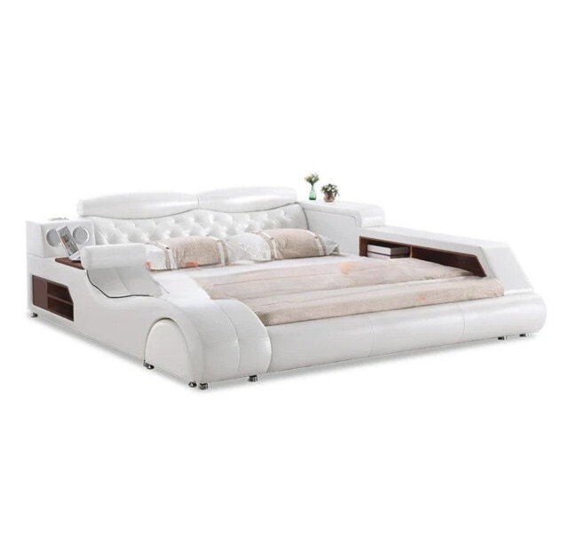 MANBAS Genuine Leather Multifunctional Massage Bed Frame Camas ...