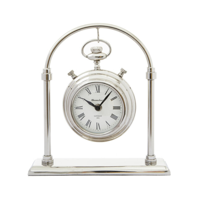 Modern & Contemporary Analog Metal Mechanical Tabletop Clock in Silver ...