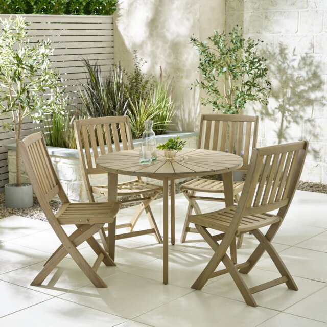 Quattro Acacia Wooden Round Dining Table With 4 Hamber Dining Chairs ...