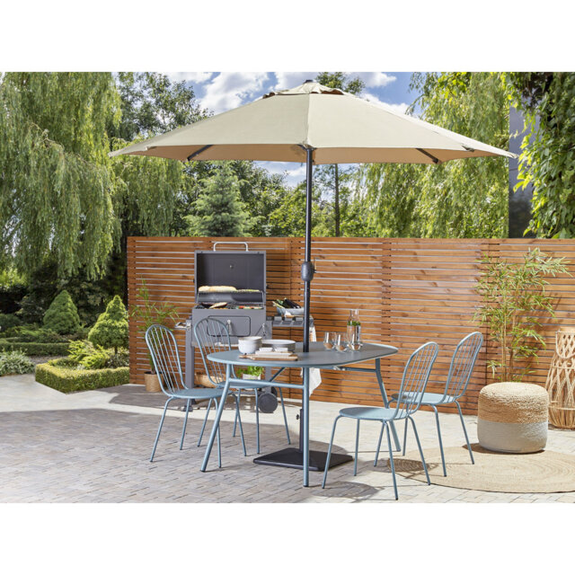 4 Seater Metal Garden Dining Set Light Blue Niaya with Parasol (16 ...