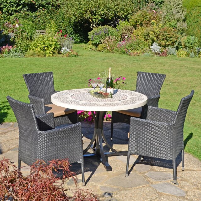 AVIGNON Mosaic Dining Table with 4 STOCKHOLM Chairs Garden Set by ...