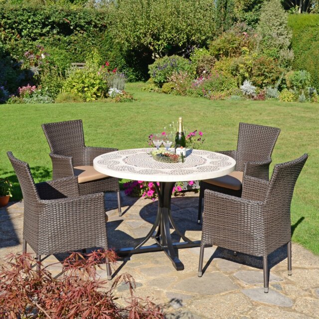 Avignon Mosaic Dining Table with 4 STOCKHOLM Chairs Garden Set by ...