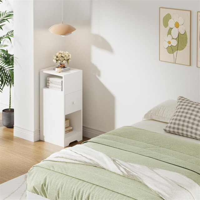 Slim Bedside Table With Storage Drawer, Set Of 2 Wooden Bathroom Floor Cabinet by Wayfair ...