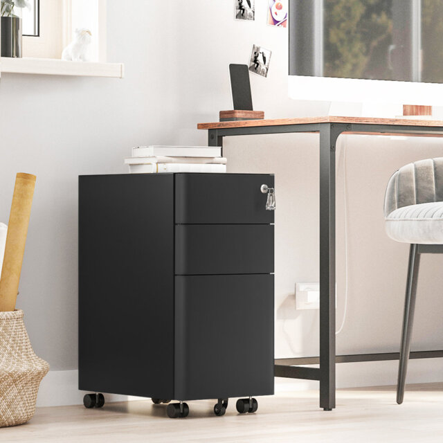 Mobile File Cabinet, Office Cabinet With Wheels And Lock, Pre-Assembled ...