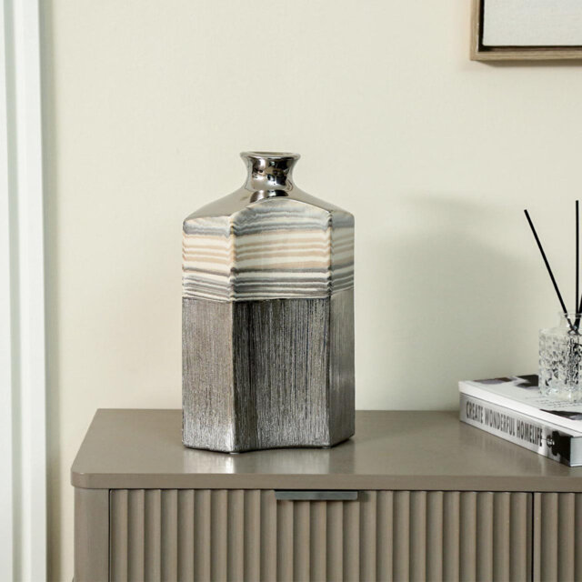 Cheesman Handmade Ceramic Silver Table Vase for Living Room Decoration ...