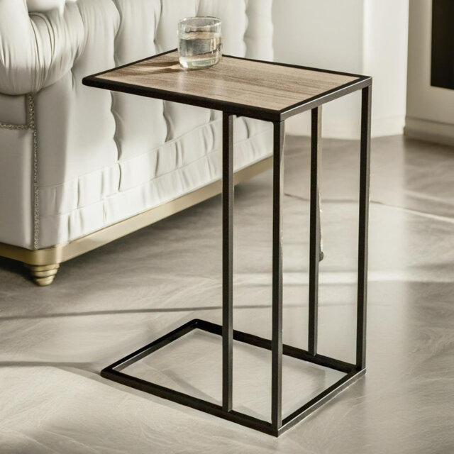 C Shaped Side Table with Metal Frame, End Sofa Accent Table, Living ...