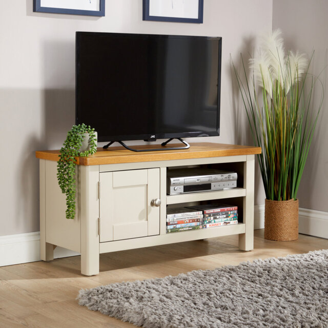 Armour Fully Assembled Solid Wood with Oak Veneer 2 Door Grey TV Unit ...